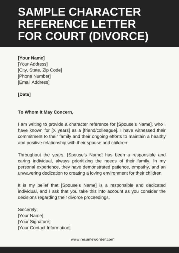 Sample Character Reference Letter For Court With 10 Examples Tips