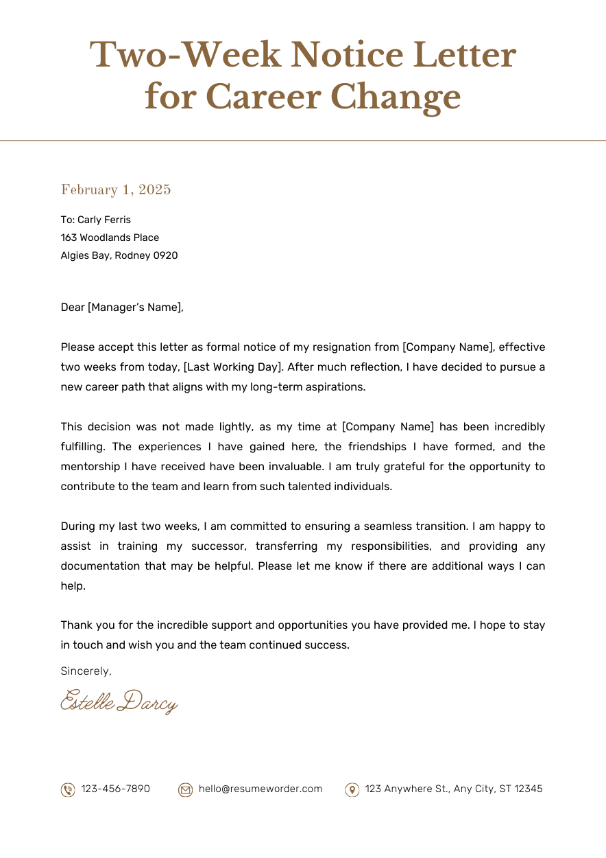 2 Week Notice Letter Format - 15 Best Examples, Sample Templates ...